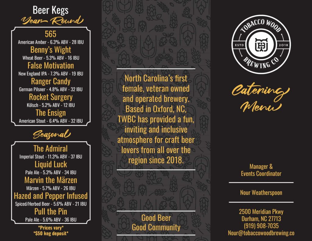 Durham Food Menu - Tobacco Wood Brewing